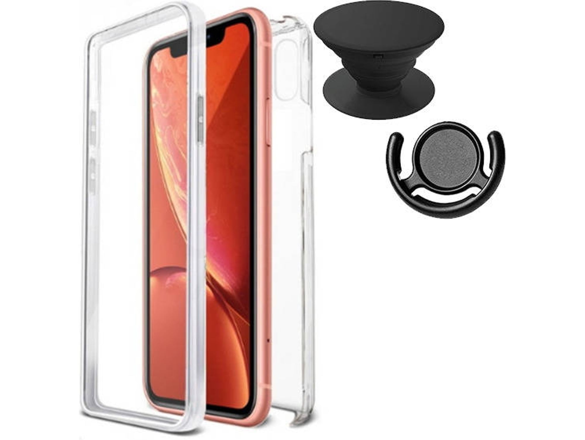 Kit Funda, PopSocket y Soporte PopSocket iPhone X, XS 360º Transparente ...