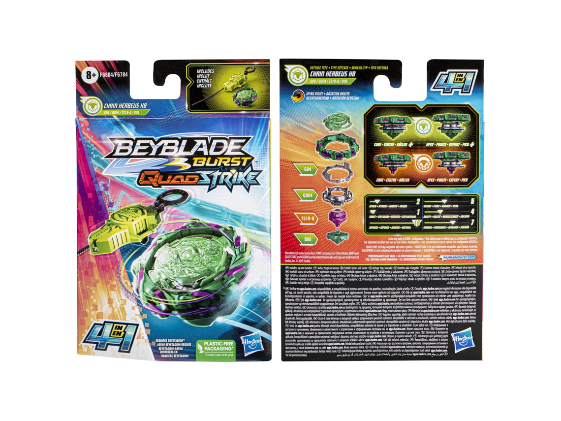 Trompo BEYBLADE Burst Quadstrike Chain Kerbeus K8 Kit Inicial (Edad ...