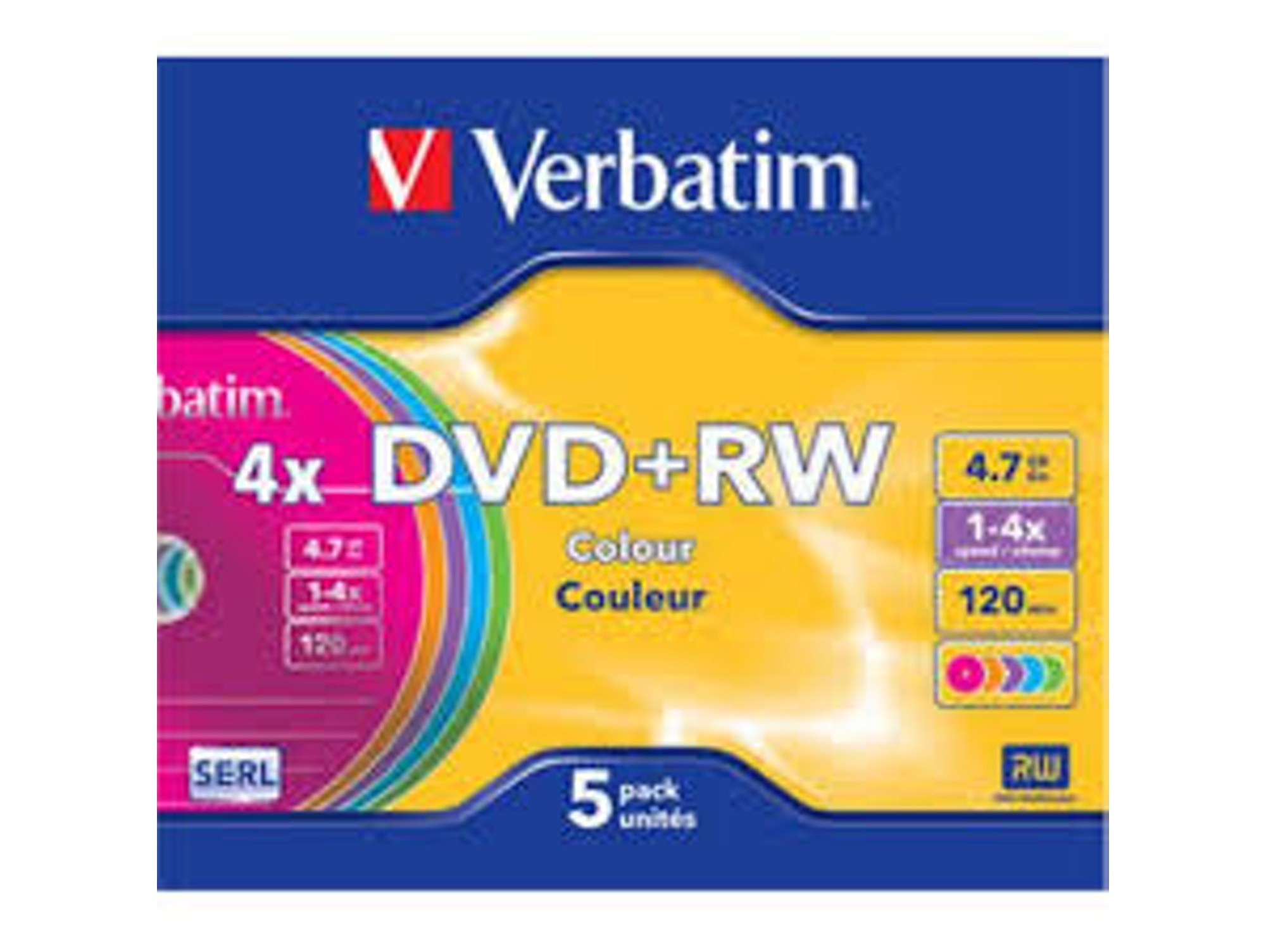 DVD+RW VERBATIM Serl 4.7Gb 4X Colour Slim Case 5