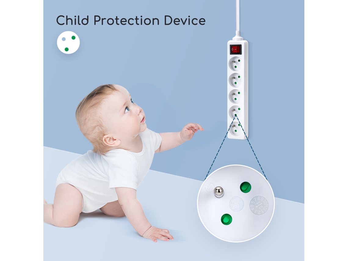 Aigostar Regleta de 5 enchufes con interruptor y protección infantil, 1 ...