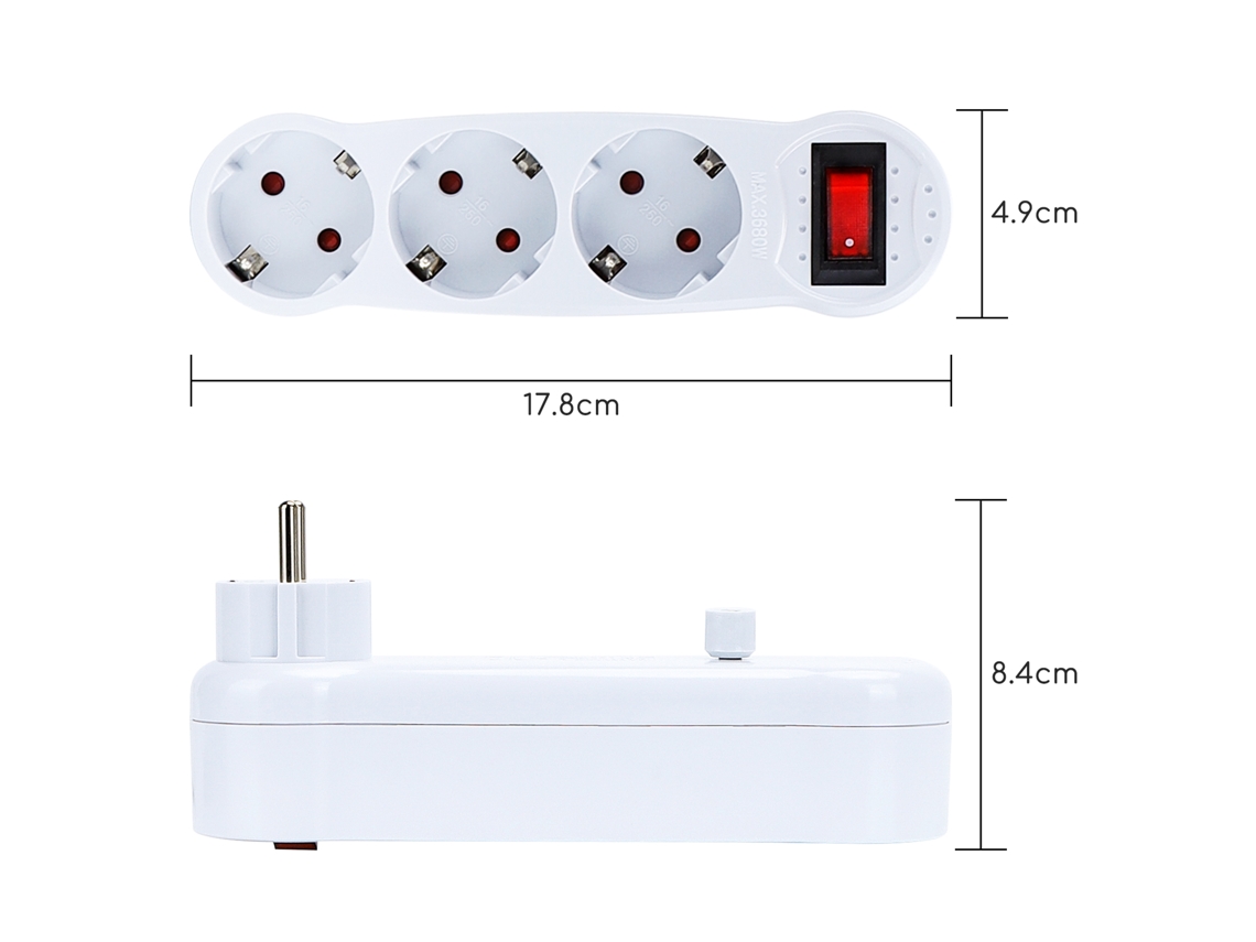 Aigostar Adaptador de enchufes plano con 3 enchufes y interruptor ...