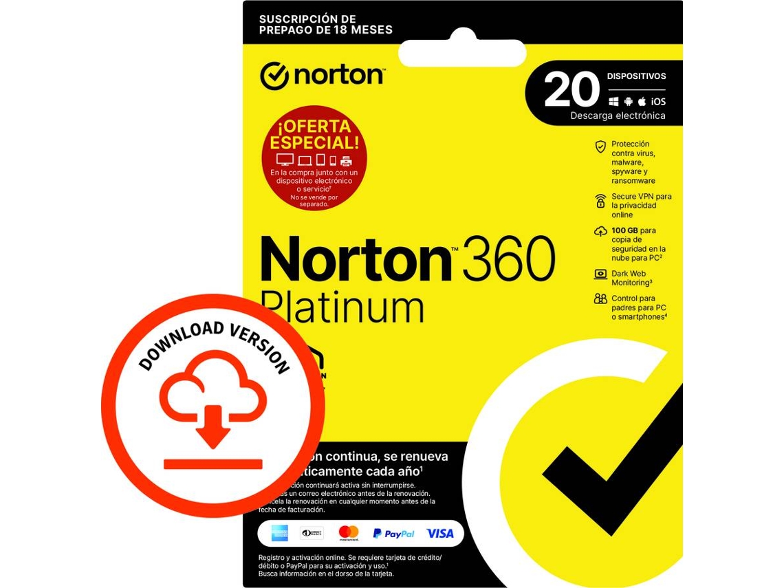 Software NORTON 360 Platinum (20 Dispositivos - 18 meses - Smartphone ...