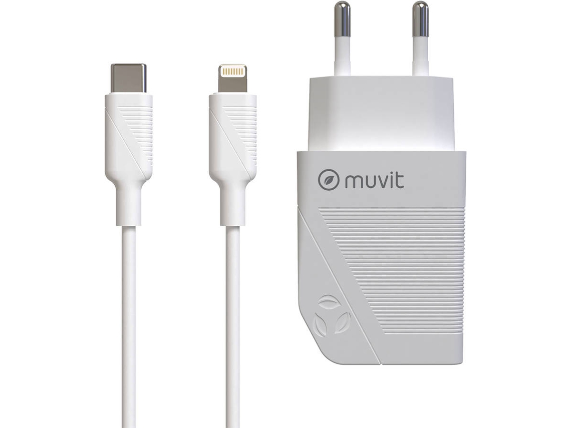 Cargador MUVIT MFC (USB-C - Lightning - 20 W - Blanco) | Worten.es