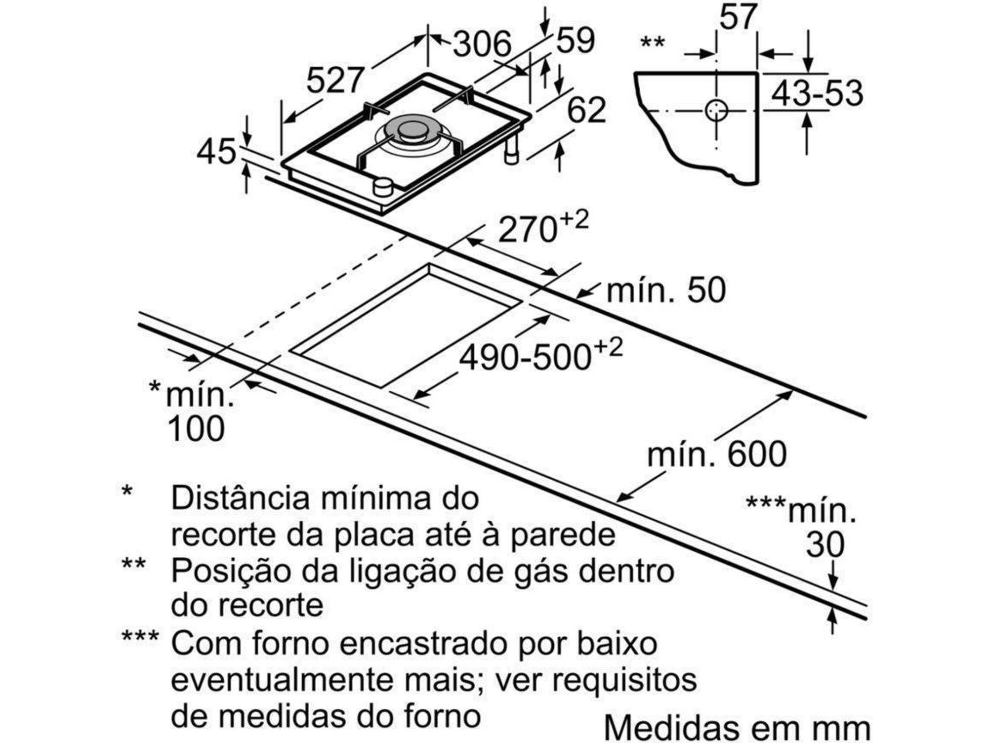 Placa de Gas BOSCH PRA3A6D70 (Gas Natural - 30.6 cm - Negro) | Worten.es