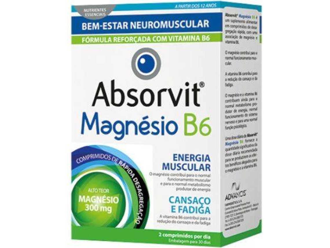 Complemento Alimentar Complemento Alimentar ABSORVIT Magnésio B6 (60 ...