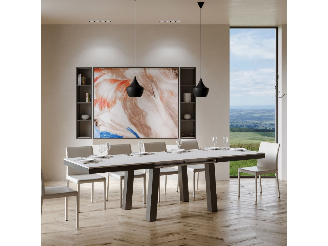 Mesa de Comedor ITAMOBY Bridge Evolution (90x180/284 - Paneles de Melamina - Fresno Blanco ...