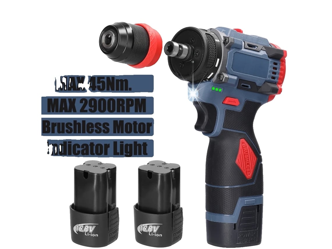 Taladro eléctrico sin escobillas, par de 45/55 nm, 2900/3200 rpm, 2 ...